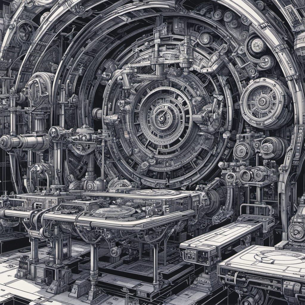 Time Machine Blueprint with Steampunk and Sci-Fi E... - AI Art