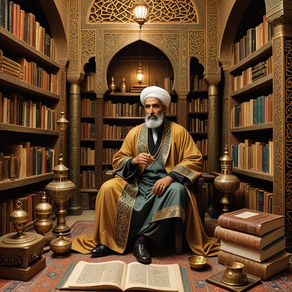 A Dignified Muslim Polymath in Grand Medieval Cair... - AI Art