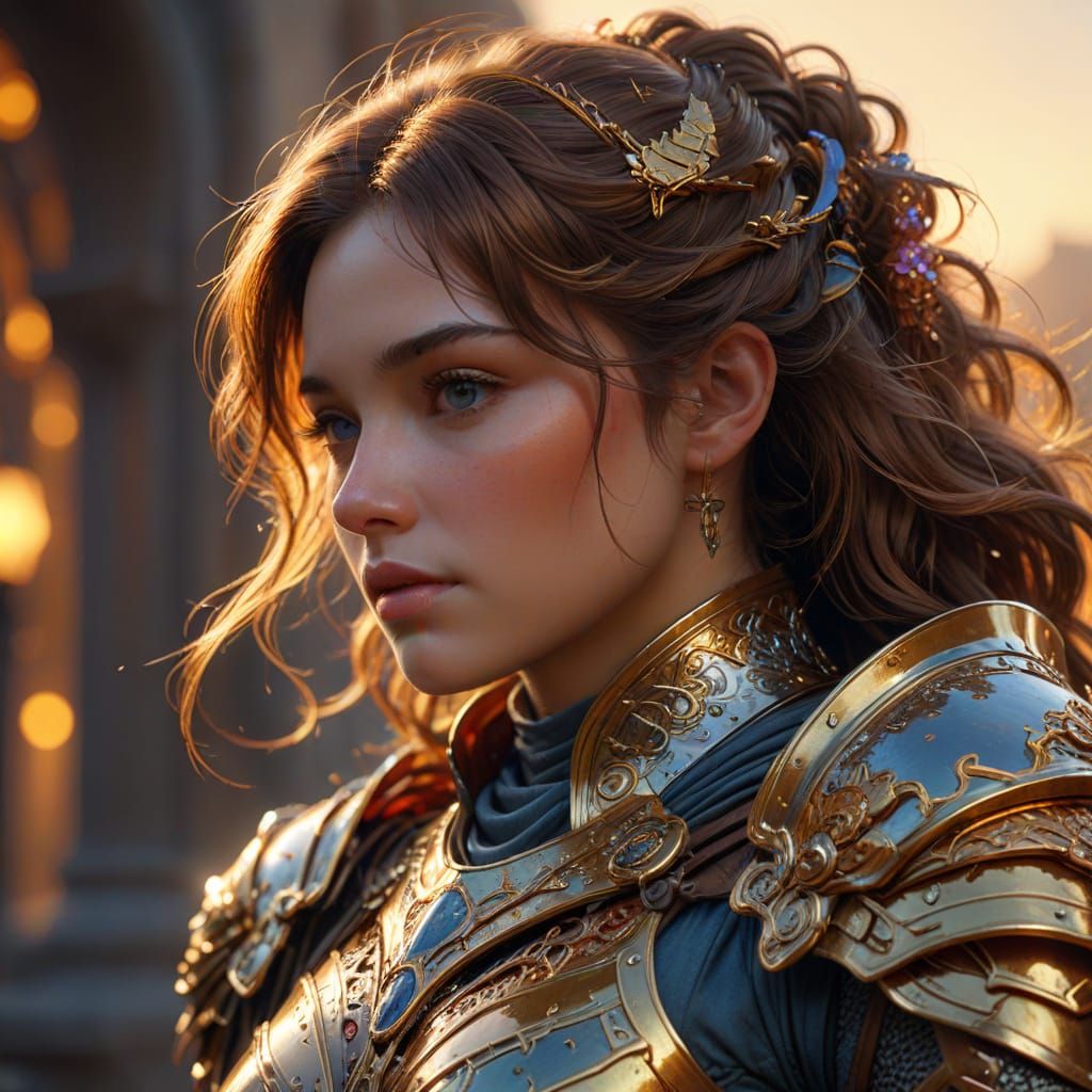 Elegant Knight Captured in Golden Hour with Glowin... - AI Art