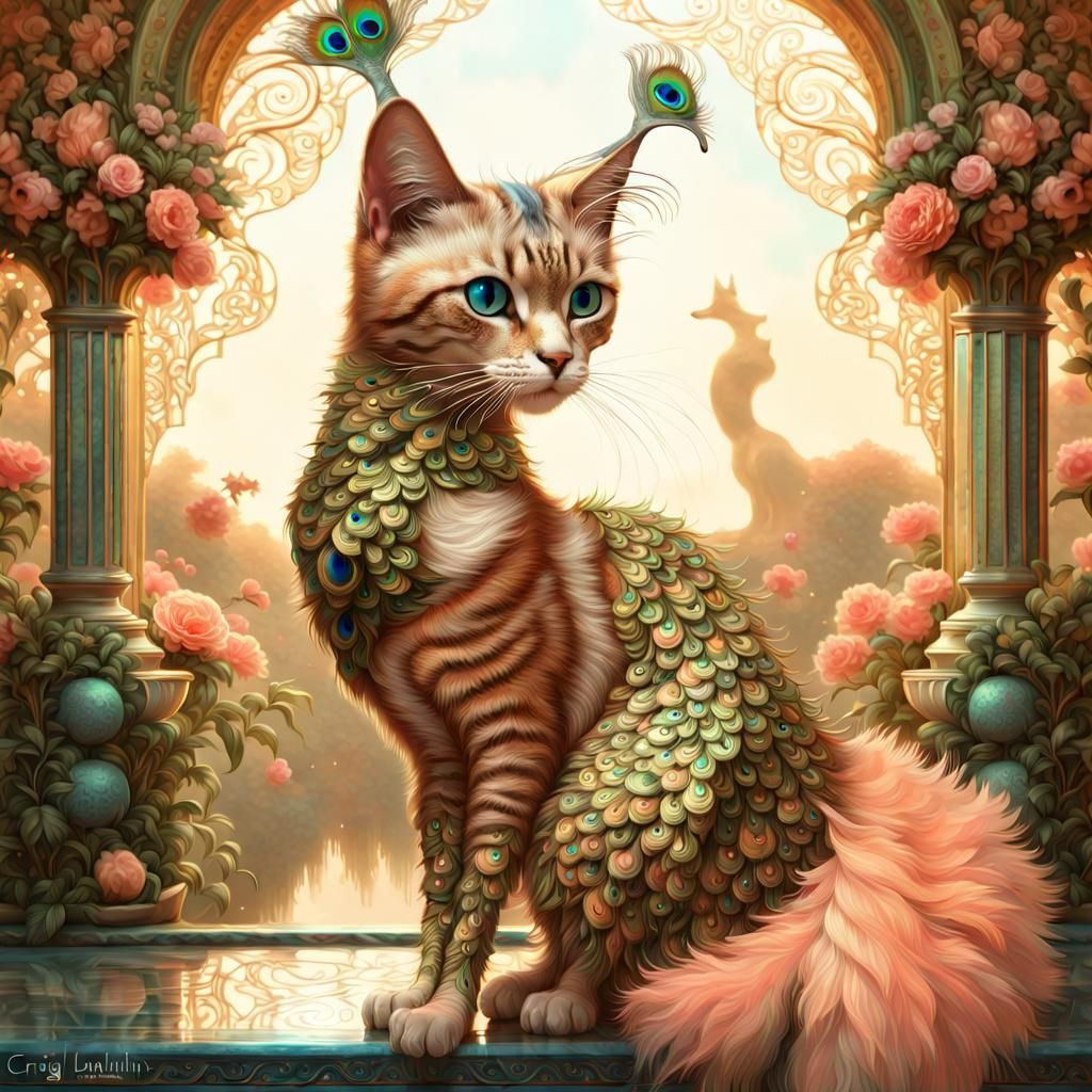 Peacock Cat Hybrid - AI Generated Artwork - NightCafe Creator