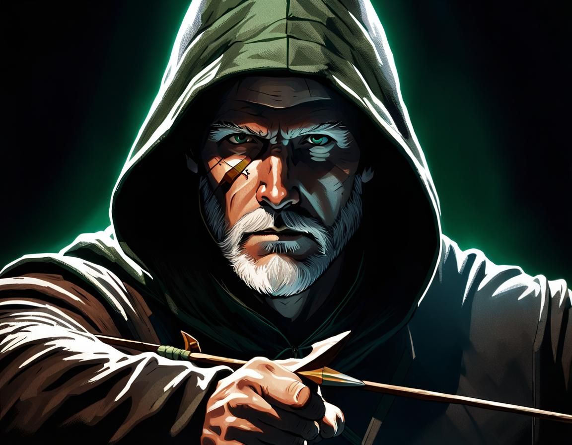 Closeup Hooded Archer - AI Generated Artwork - NightCafe Creator