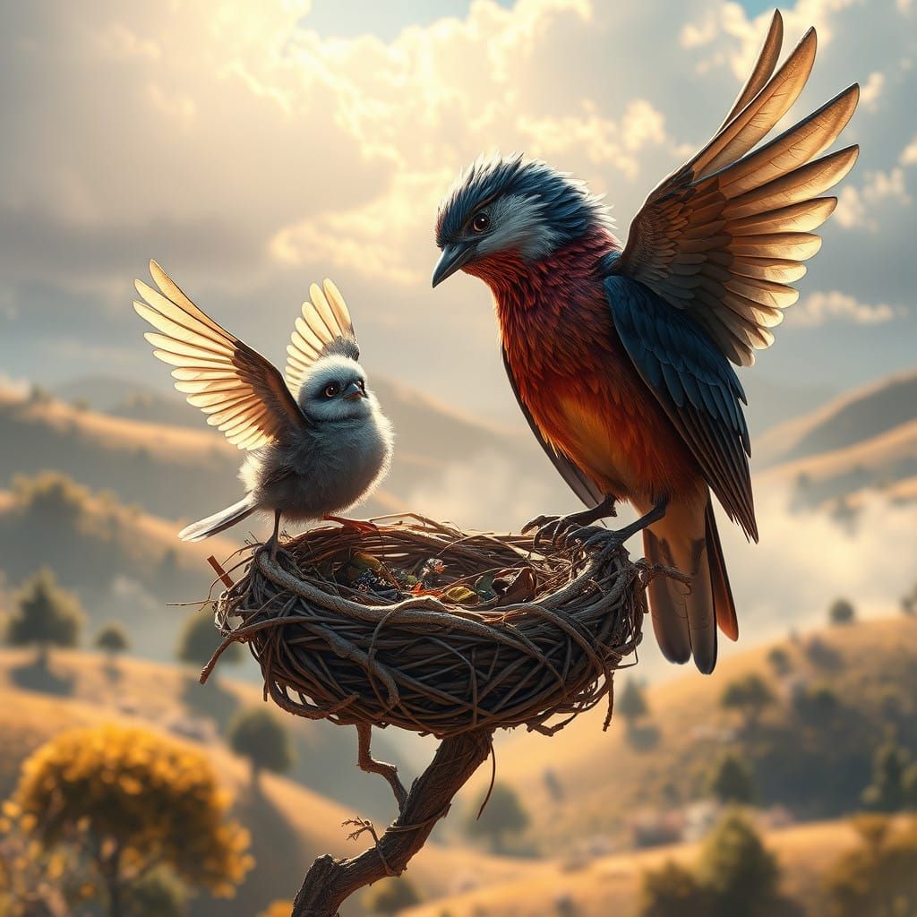 Fly little one , fly - Majestic Mother Bird Watches Over T...