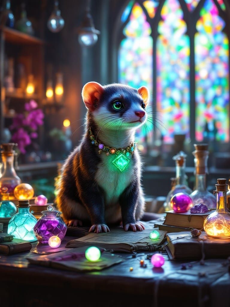Majestic Least Weasel in Alchemical Laboratory Sce... - AI Art