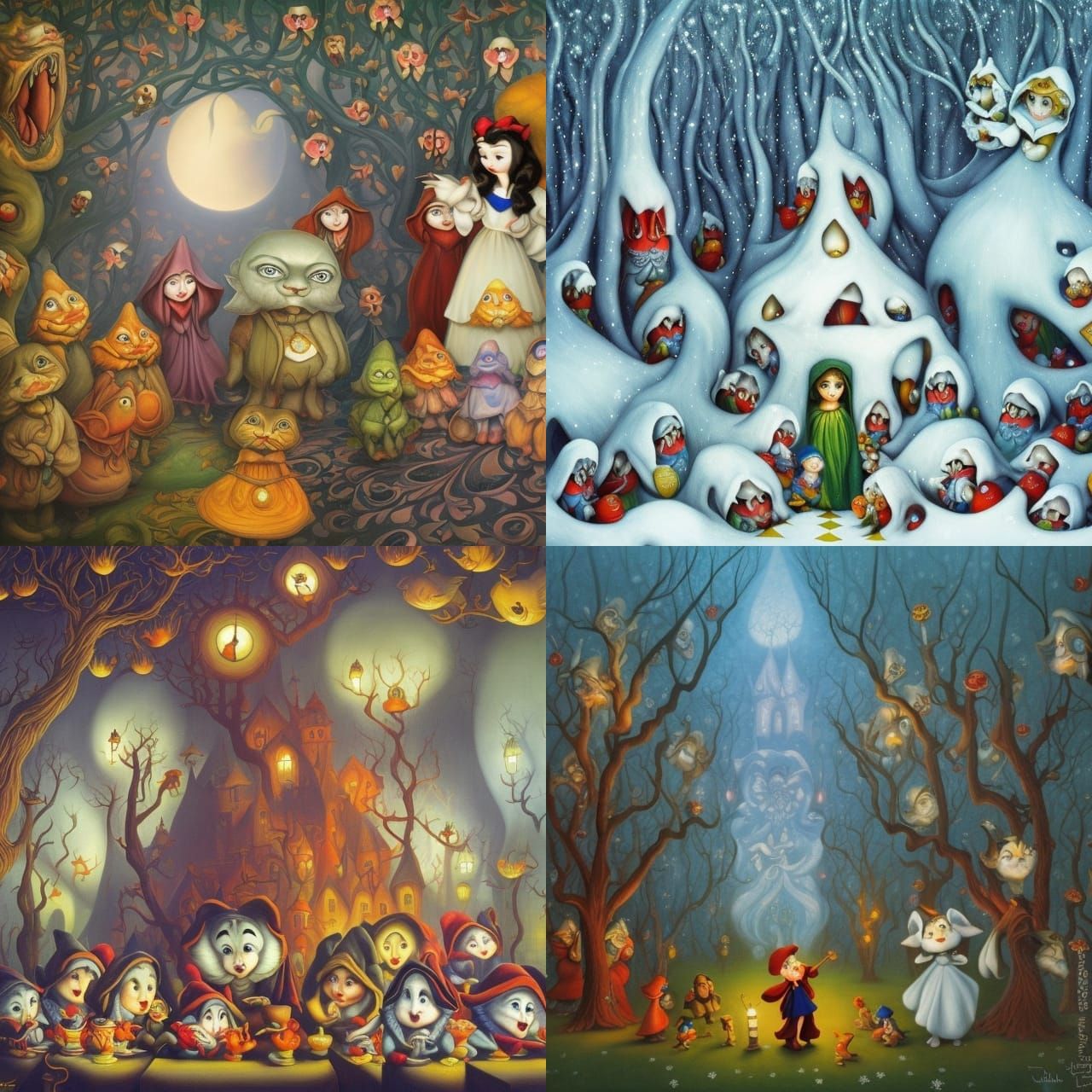 Snow White and 14 Dwarfs - AI Generated Artwork - NightCafe Creator