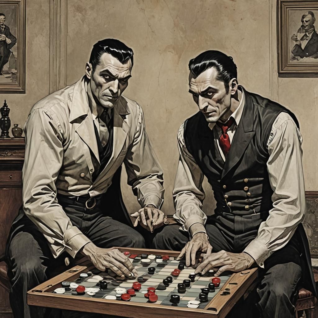 Namor and Dracula playing backgammon norman rockwell style - AI ...