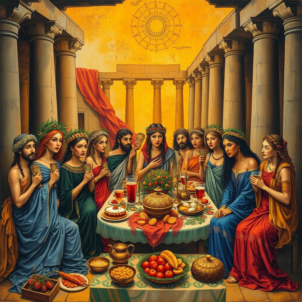 Whimsical Ancient Roman Feast in Vibrant, Expressi... - AI Art