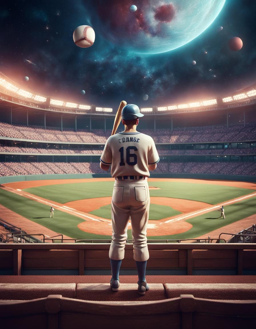 Vintage style intergalactic baseball stadium with a vintage baseball ...