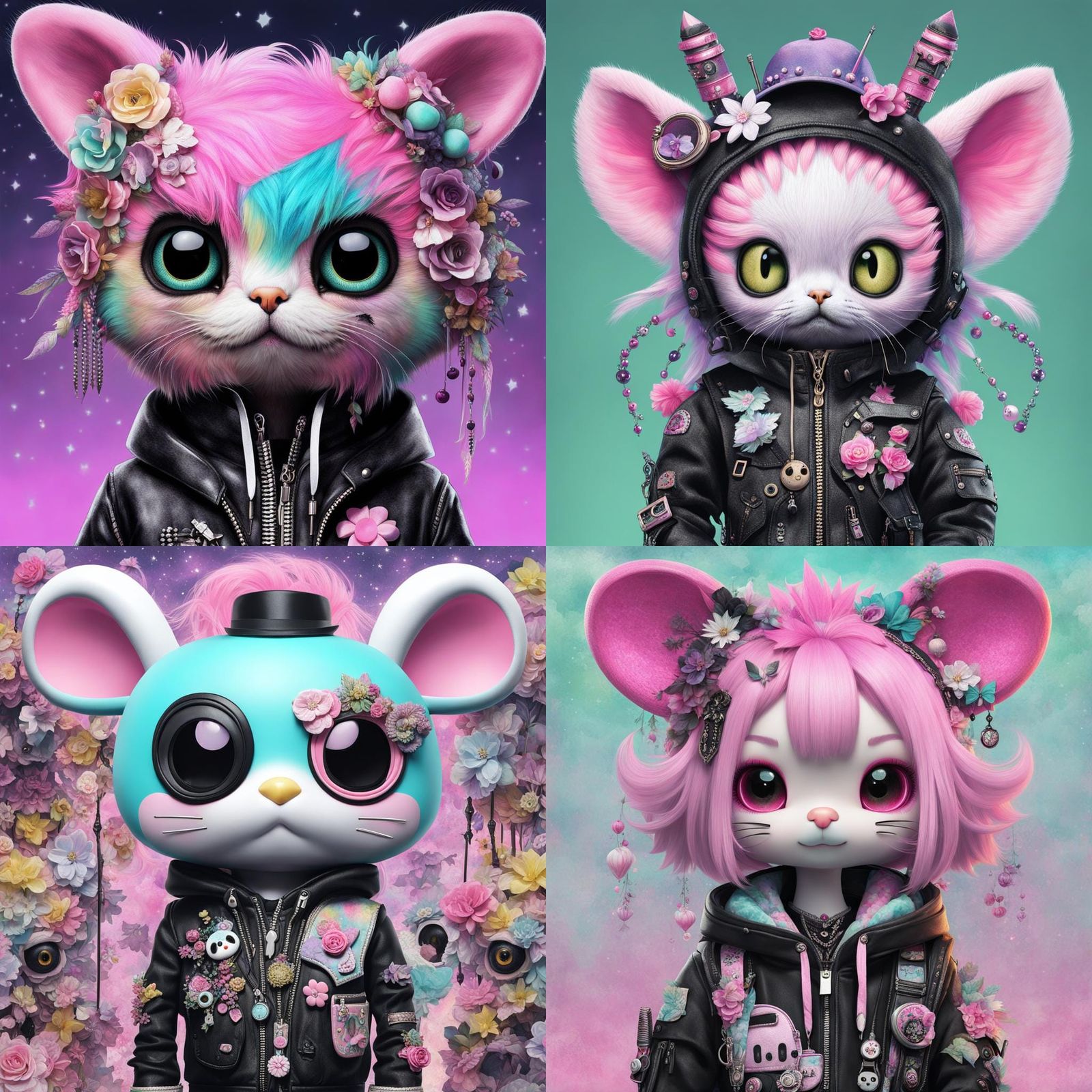 Portrait of a cute sanrio weird creature in pastel goth clothing, mixed ...