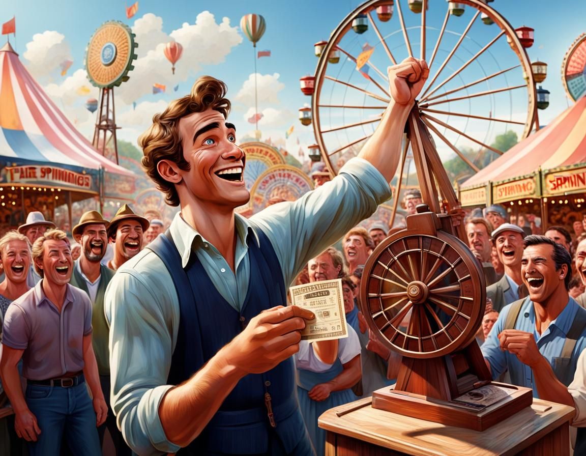 A captivating scene where a young man holds the winning ticket for the ...