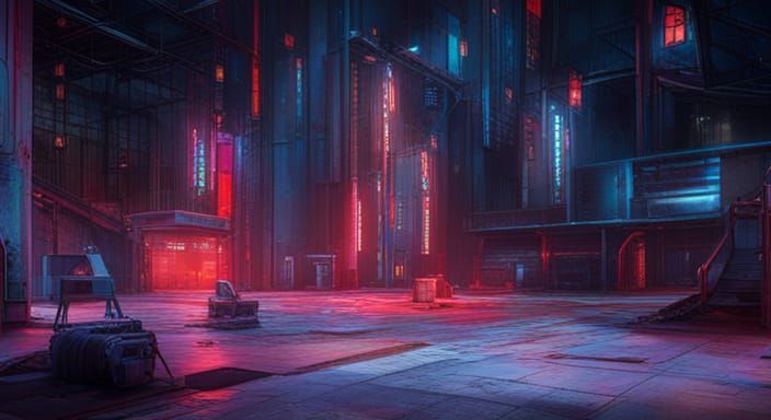 Cyberpunk abandoned warehouse - AI Generated Artwork - NightCafe Creator