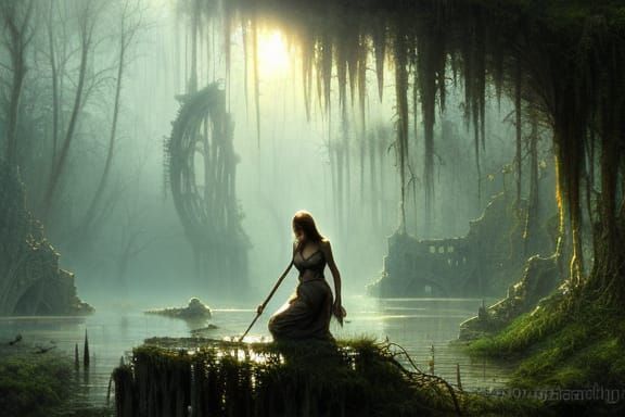 Desolate Swamp Ruins - AI Generated Artwork - NightCafe Creator