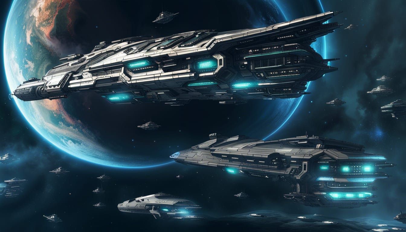 dystopian sci-fi futuristic cyberpunk. Massive space vessels ...