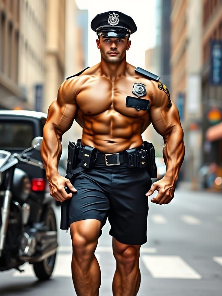 Bodybuilder Cop Exudes Imperial Elegance - AI Art