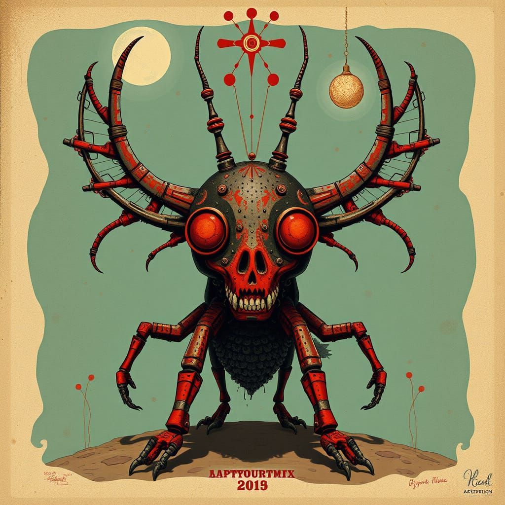 illustration, whimsical, surreal, rusty metal sinister Animal ...