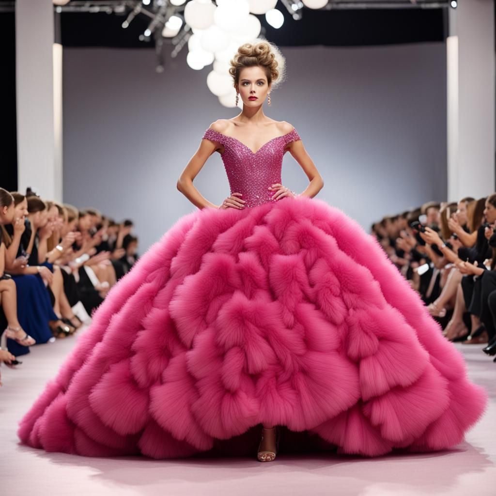 Deep Pink Wide Evening Gown Realistic & Simple. Redone. - AI Generated ...