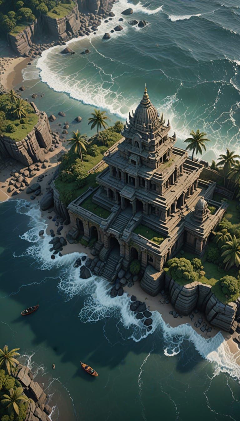 Ancient Dwarka Temple Marvels with Intricate Carvi... - AI Art