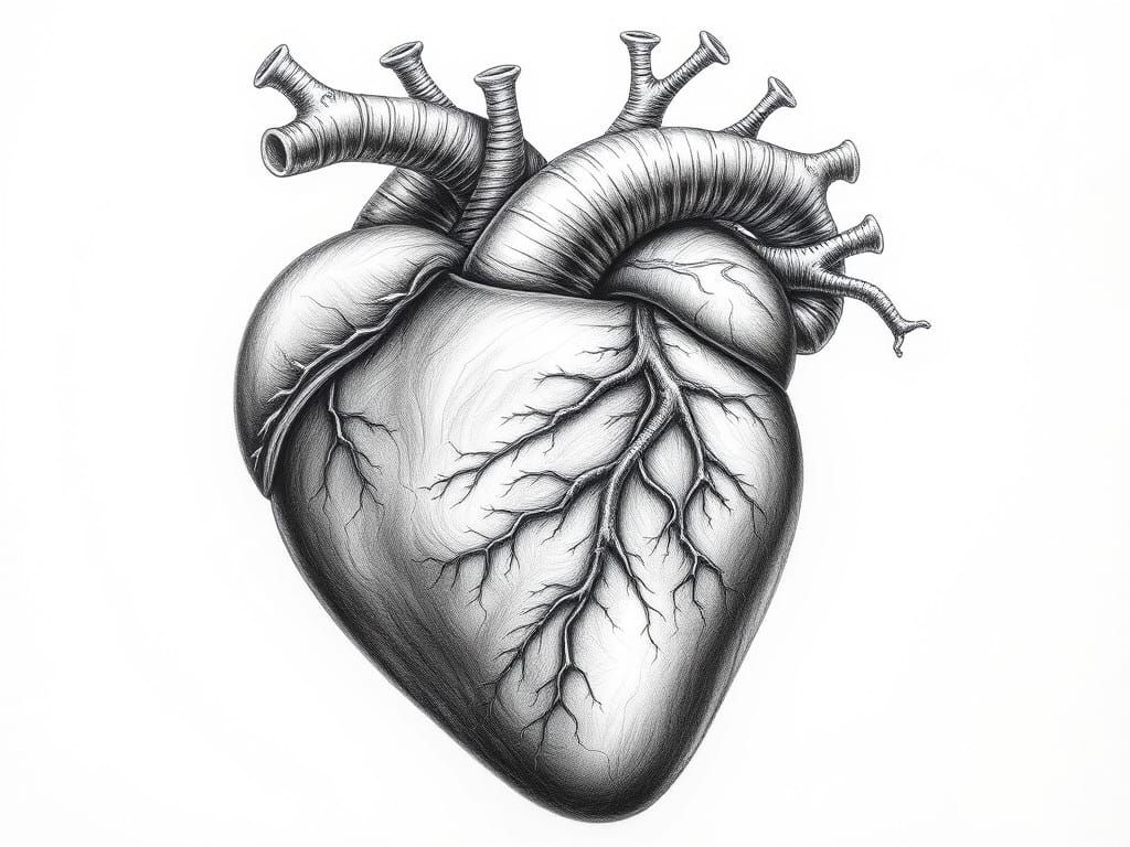Vibrant Hyper-Realistic Charcoal Heart Drawing - AI Art