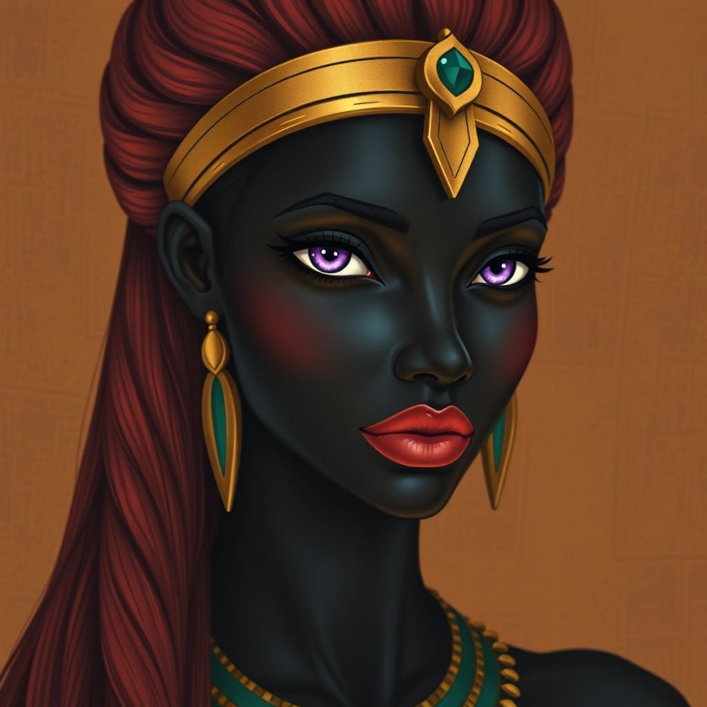 Ancient Egyptian Nubian Princess With Ebony Dark Skin, Long Russet Tresses, Rose Petal Lips And ...