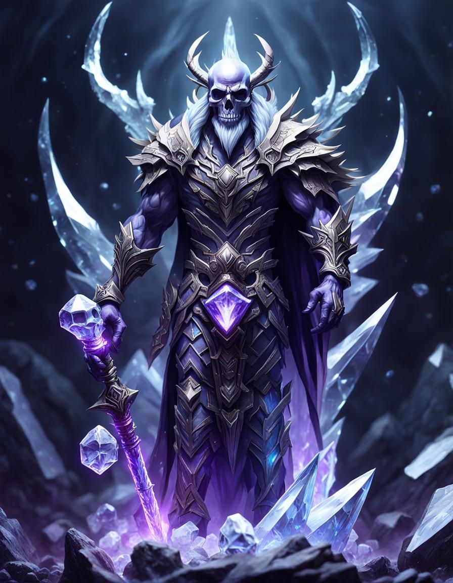 Realistic in full height art of a crystal elemental man with ice horn ...