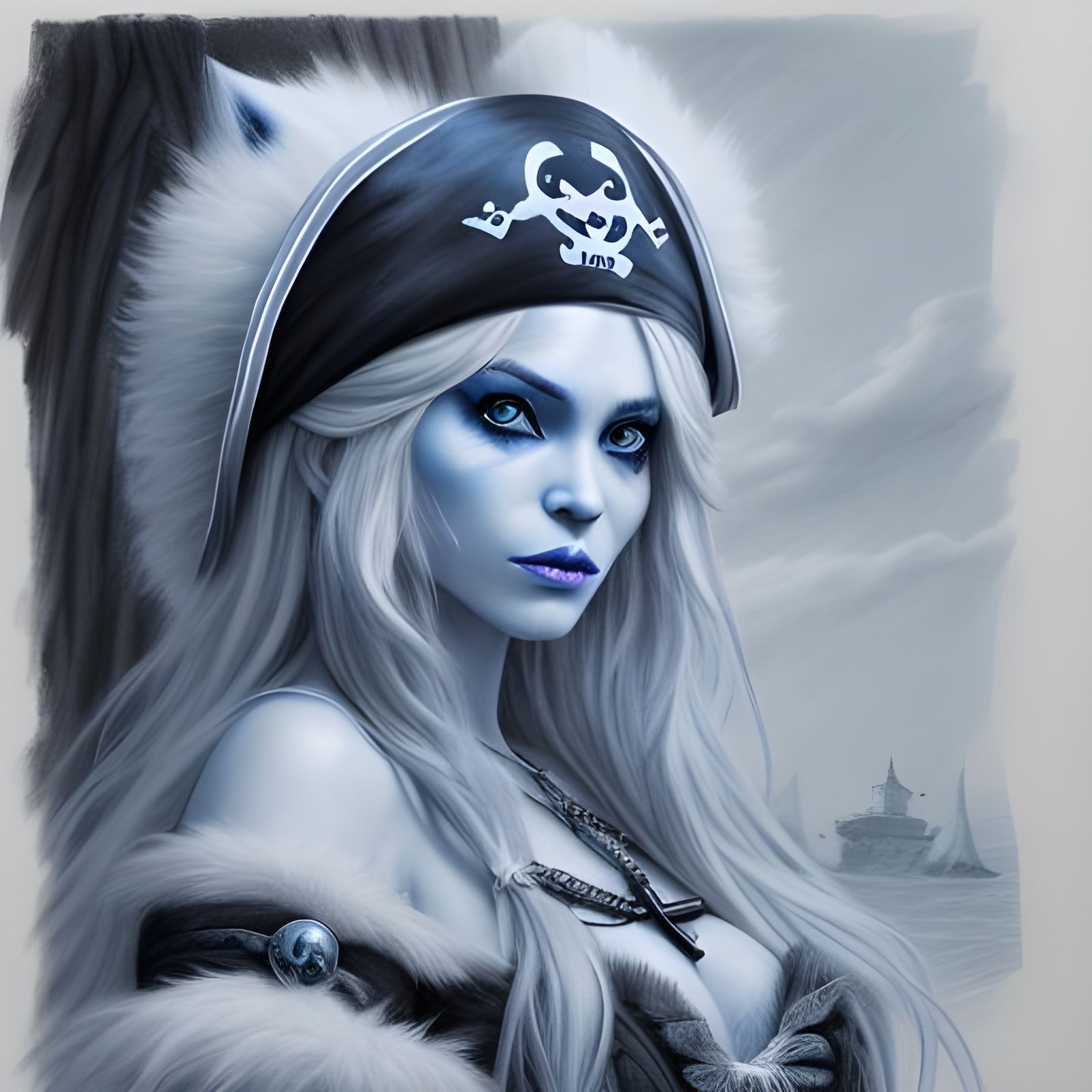 Pirate Werewolf goddess with white fur and blue angel - AI Generated ...