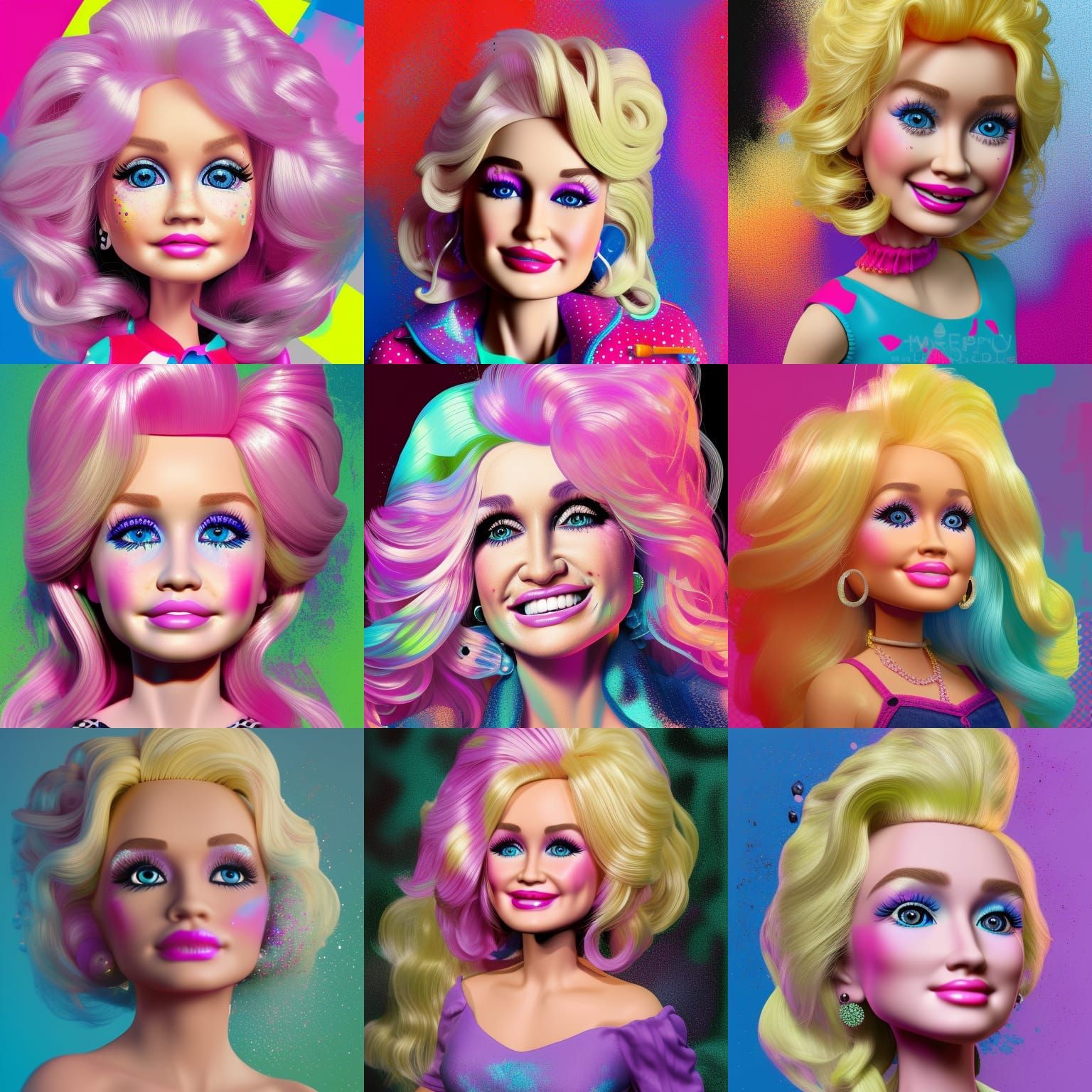 head and shoulders portrait of a young Dolly Parton, pop art, hyper ...