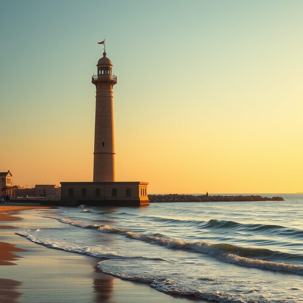 Light ! - Peaceful Lighthouse on the Egyptian Coast at Sunse...