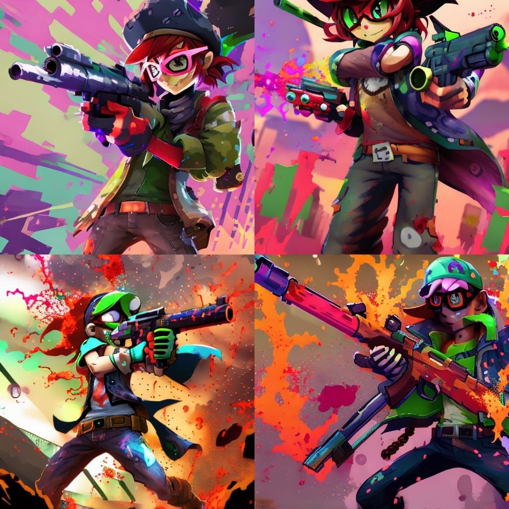 splatoon character with splatling charger gun fighting on wahoo world ...