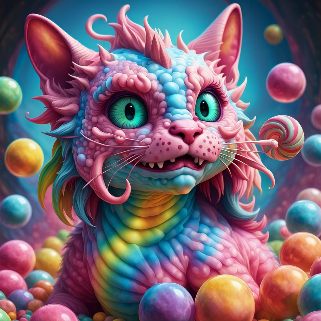 Bubble Gum Dragon Cat Tie Dye Rainbow Candy art style! Whimsical ...