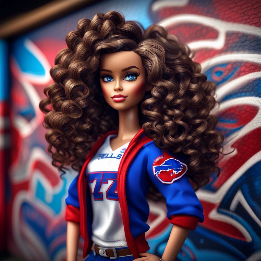 Buffalo Bills Fan Cartoon Girl barbie, brunette, chubby, Jersey Red ...