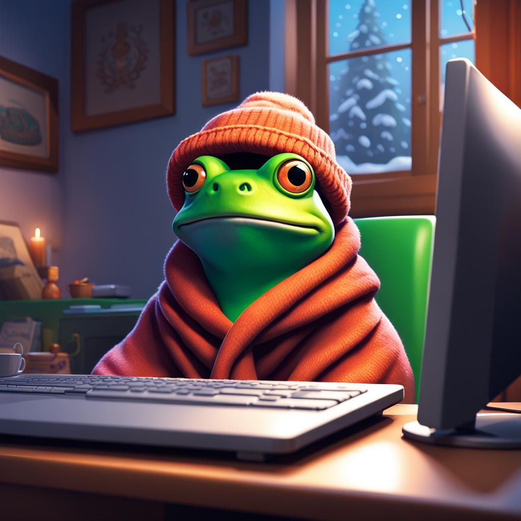 Peepo winter gaming office - AI Generated Artwork - NightCafe Creator