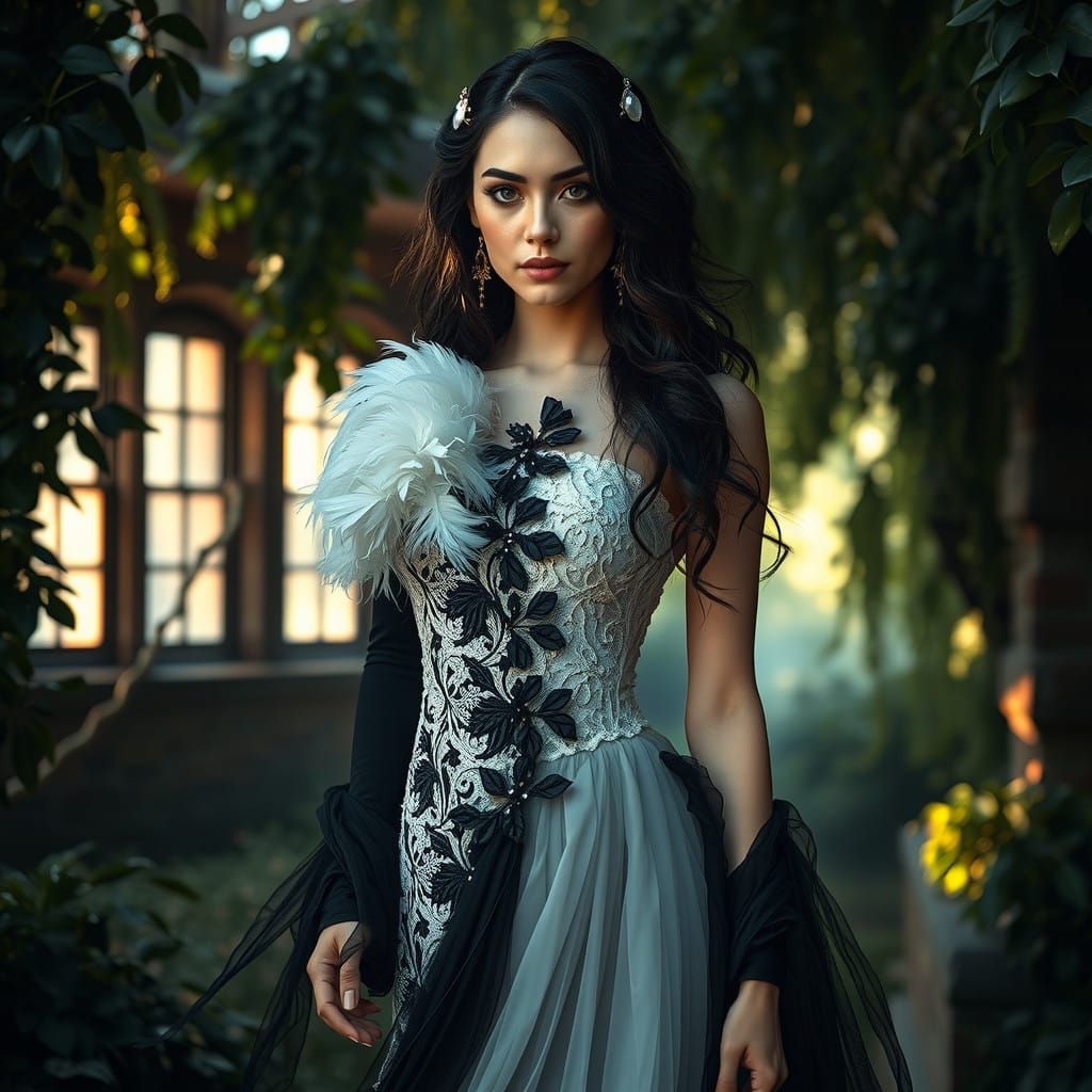 A Yin and Yang inspired model outfit