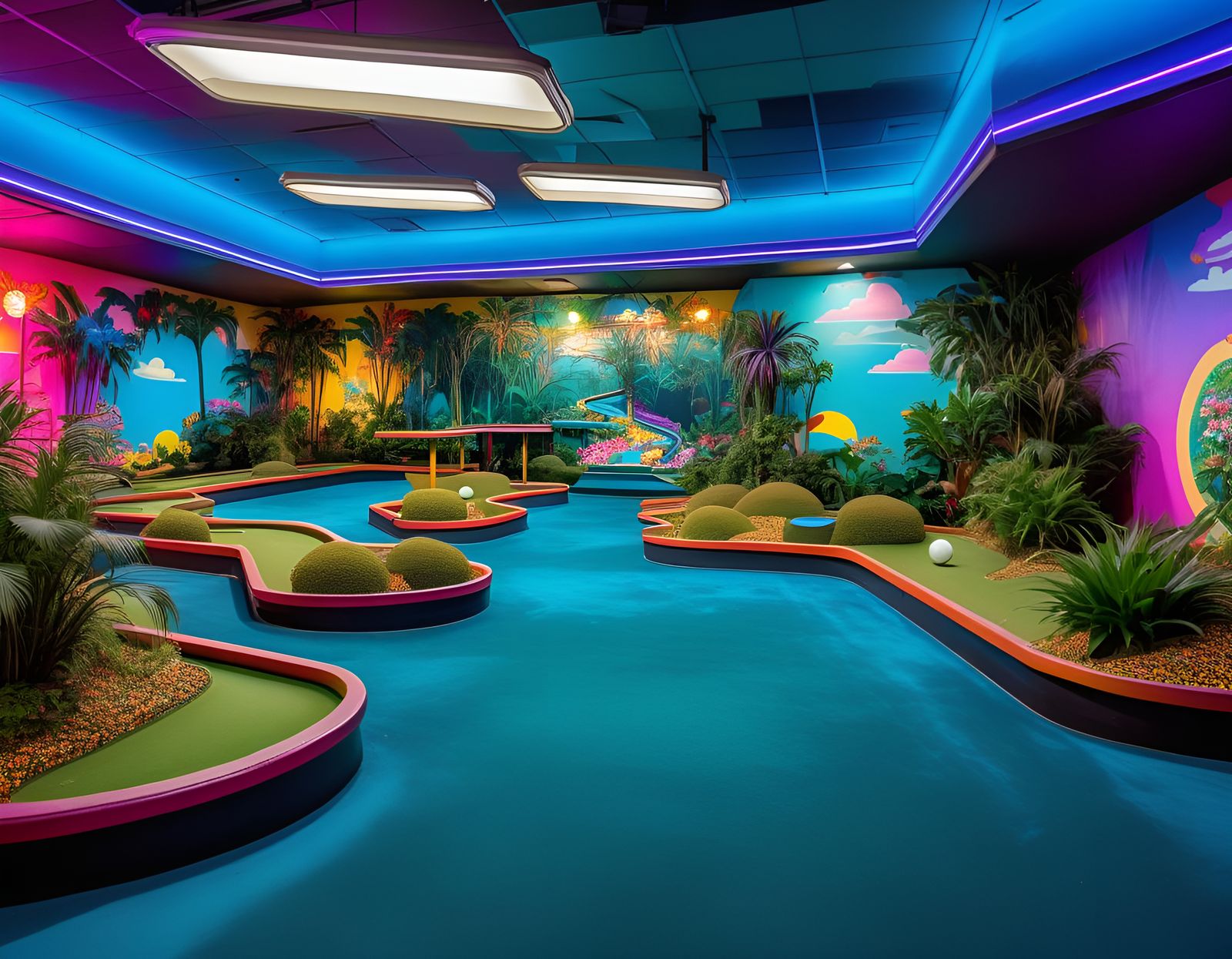 that mini golf course on the lower level of the mall - AI Generated ...