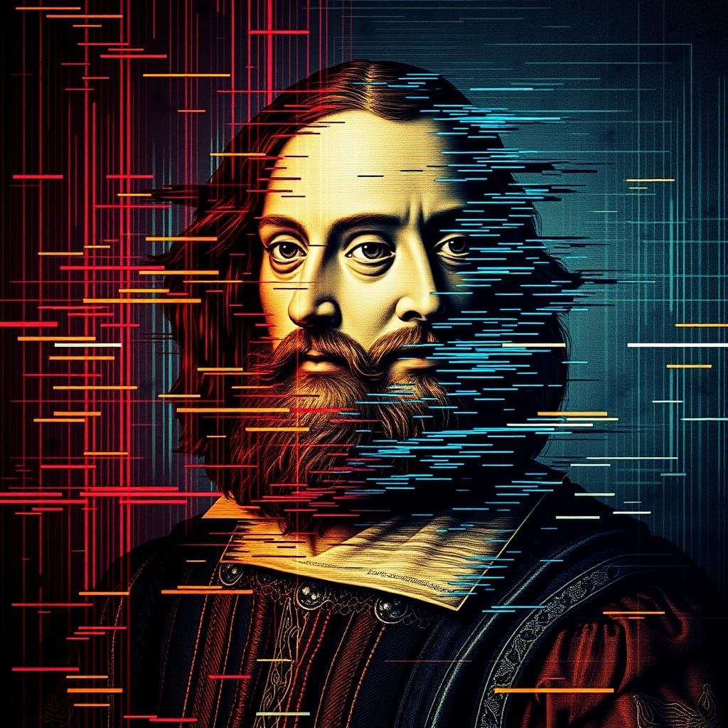 Leonardo da Vinci's Face Melts in Digital Glitch - AI Art