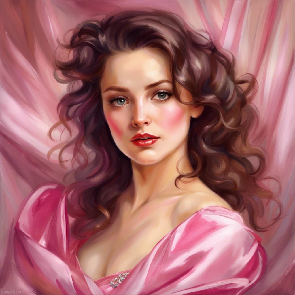 Portrait of a Beautiful Woman in Pale Pink Silk & Satin - AI Generated Artwork - NightCafe Creator