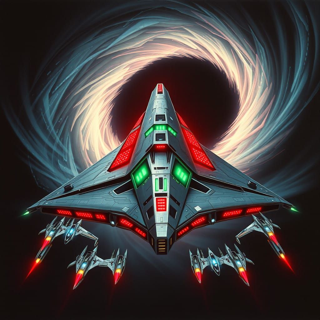 Gritty Triangular Spaceship Dominates the Cosmos w... - AI Art