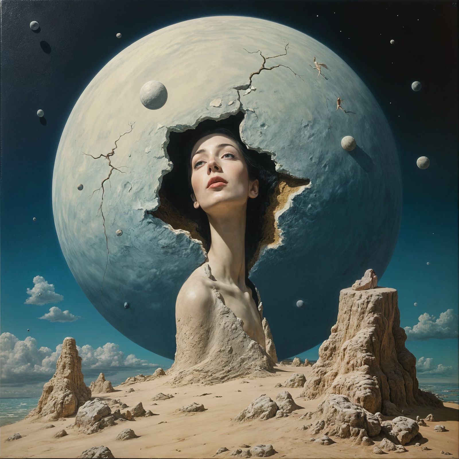 The Blending Feminine Form in a Moonscape - AI Art