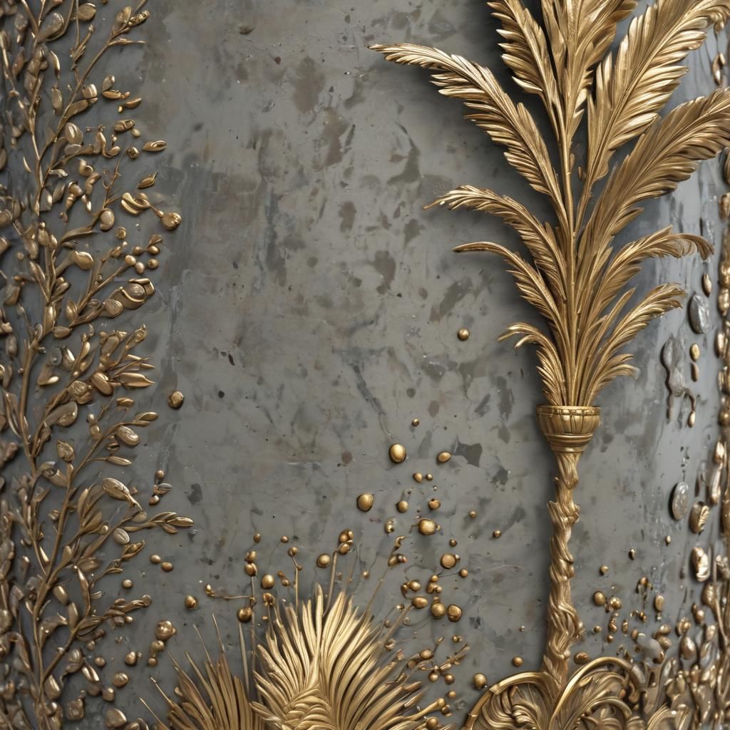 An electrum vase. 3D. Gilded patterns - waves and palmettas. Coins and ...