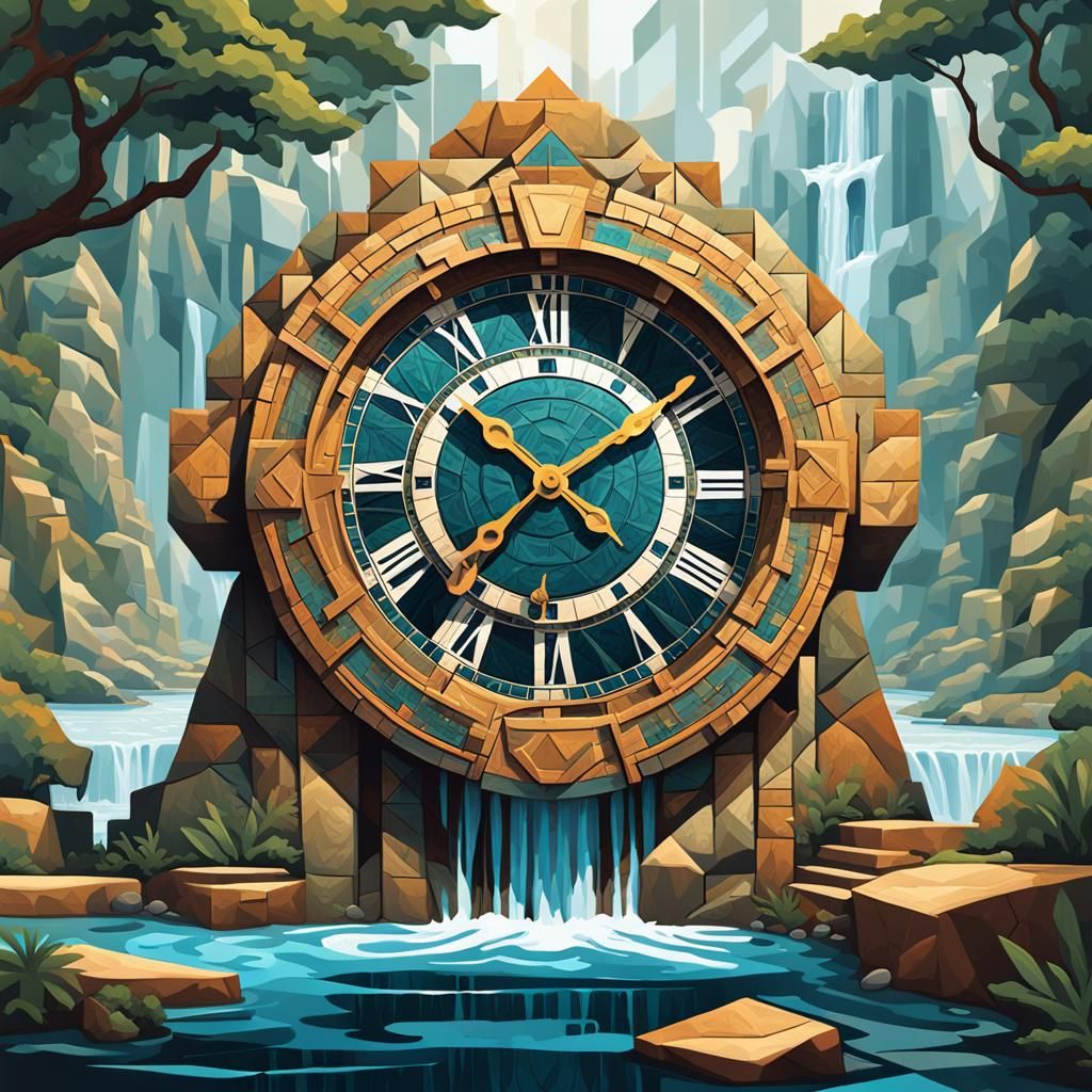 Ancient stone and earth clock powered by flowing water. - AI Generated ...