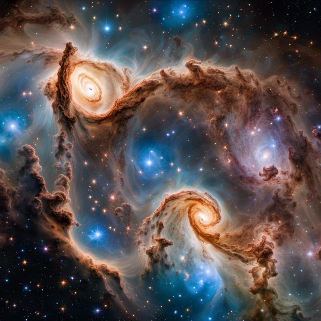 Galaxies in the universe, blue hues and colors, hubble telescope image ...