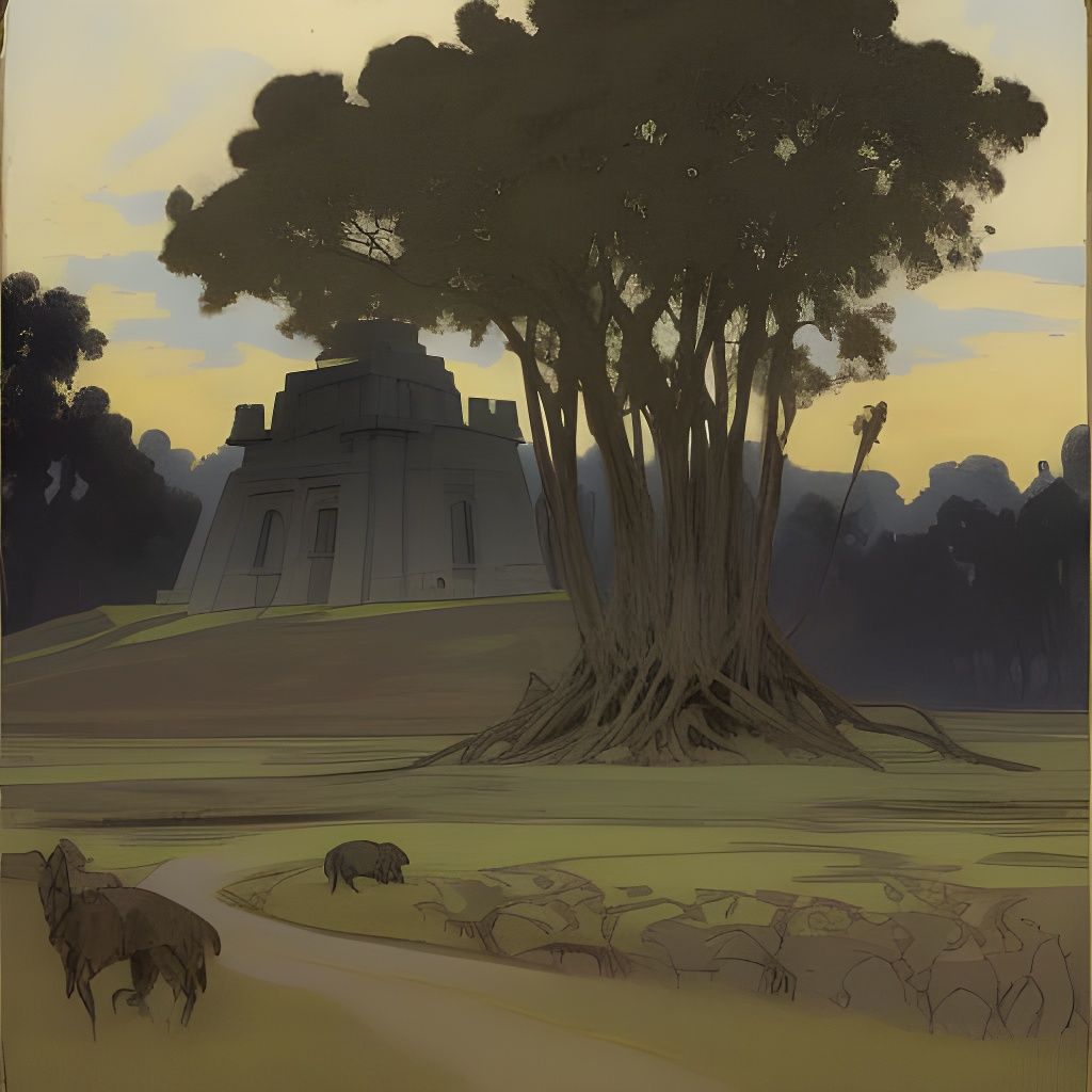 Ethereal Spirits Amidst Ancient Ruins in Crepuscul... - AI Art