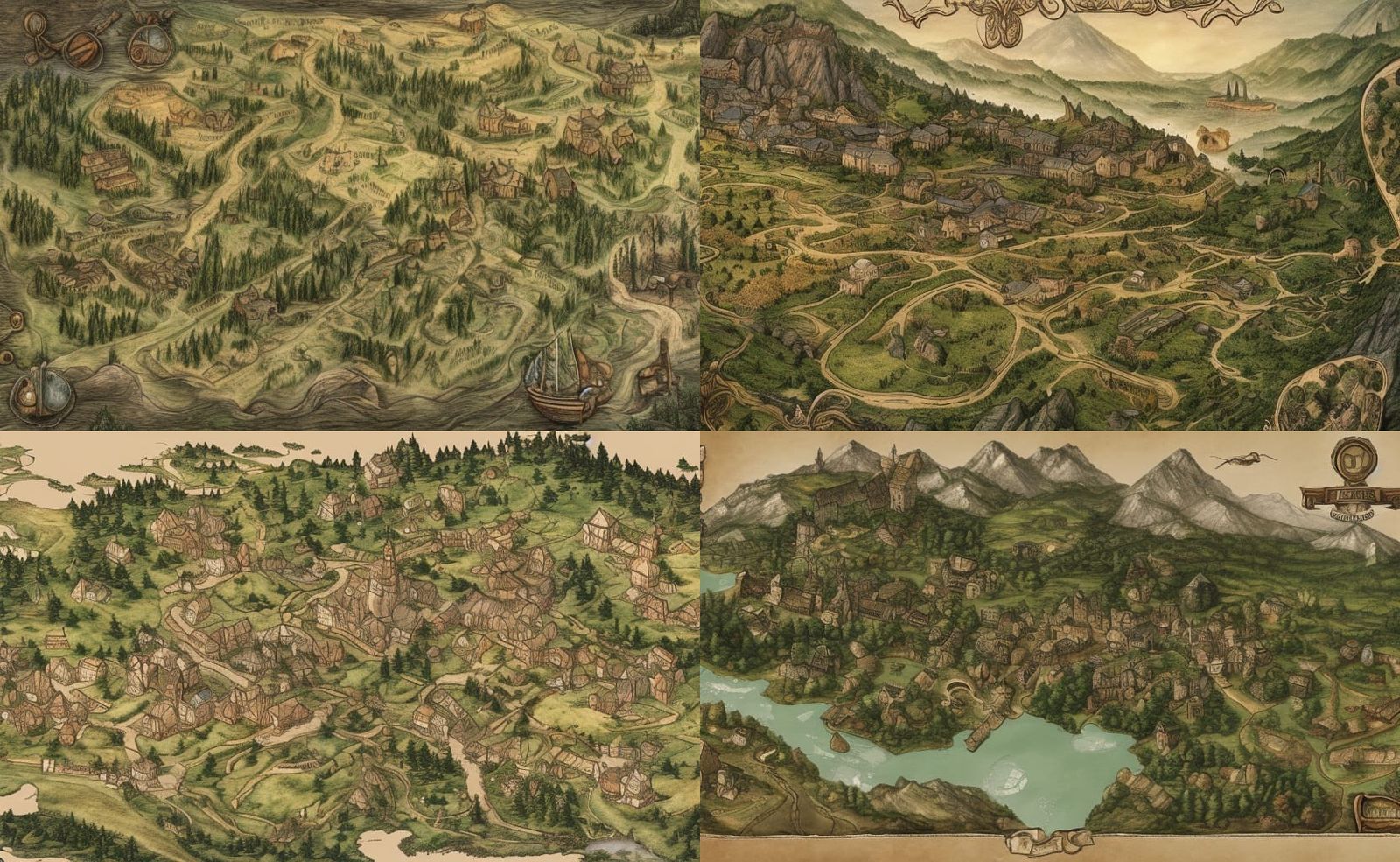 beautiful map of medieval town and surrounding wilderness; Tolkien ...