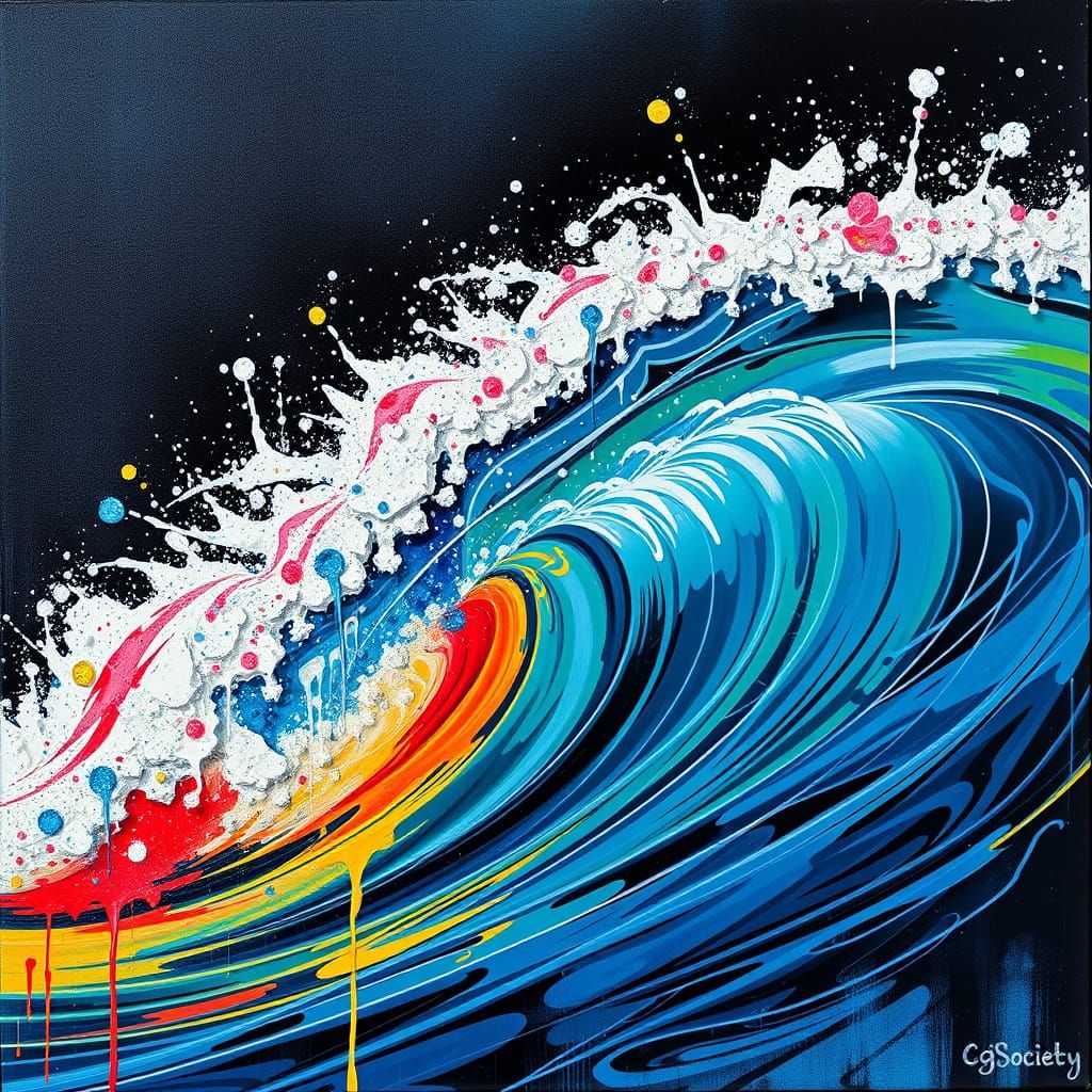 waves - Vibrant Street Art Scene with Melting Graffiti Wave...