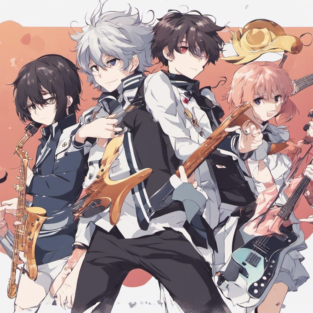 band of four anime characters, band, anime, cartoon, cute, 2 male 2 ...