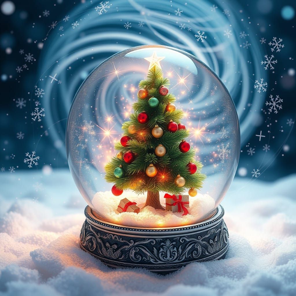 Christmas tree snow globe - Ornate Christmas Tree Snow Globe...