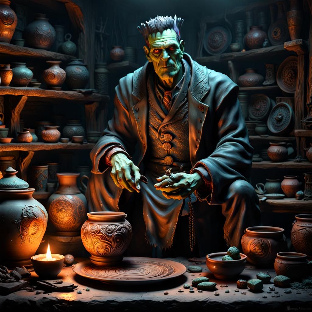 Frankenstein clay pottery - AI Generated Artwork - NightCafe Creator