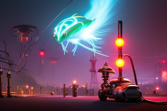 Cute Biomechanical clockwork lightning Cyborg Frog lightning with ...