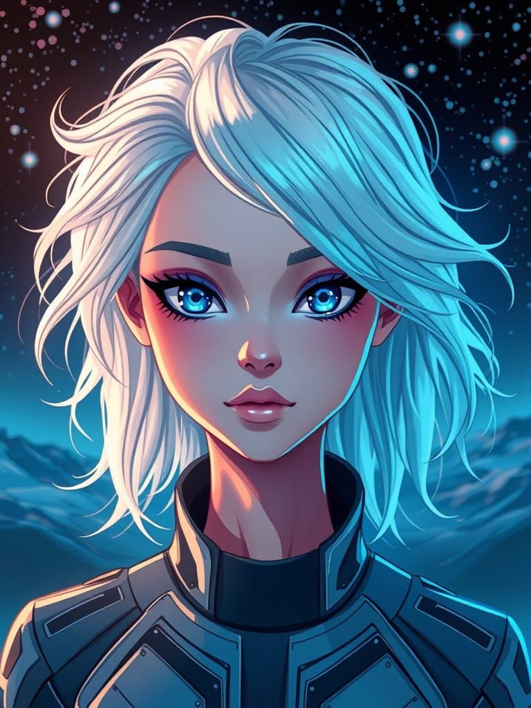 Androgynous Pop Art Figure Embracing Futuristic Ha... - AI Art