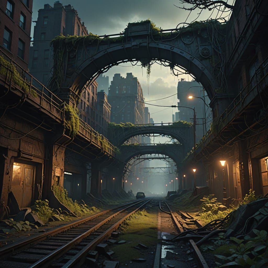 Post-Apocalyptic Cityscape in Gritty, Industrial T... - AI Art