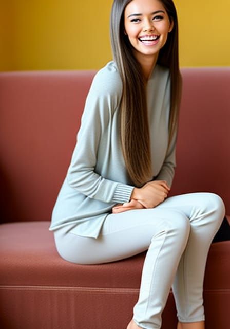 skinny girl sitting on a sofa, smiling - AI Generated Artwork ...