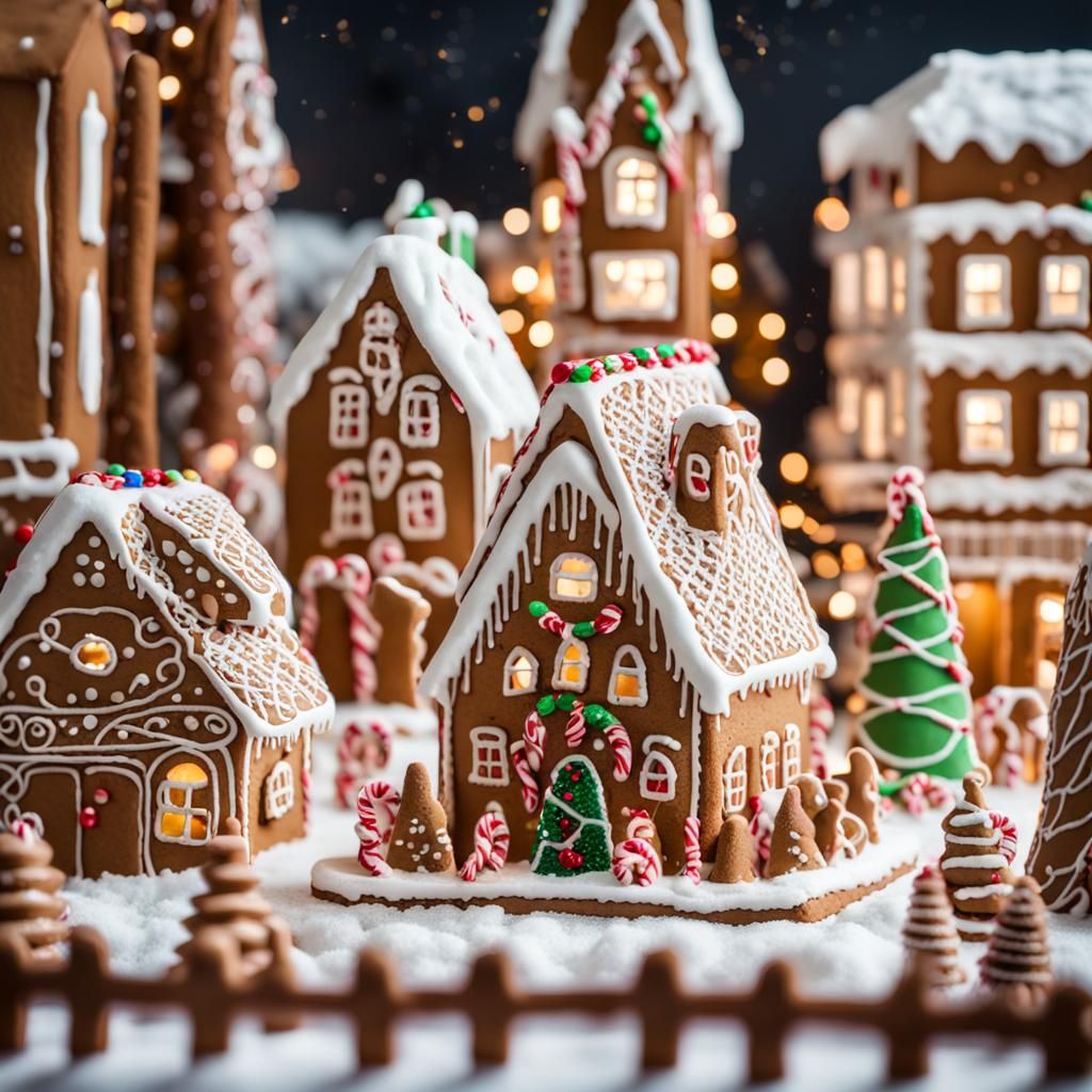 Gingerbread town and Christmas tree - AI Generated Artwork - NightCafe ...